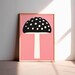 Pink Mushroom Retro Poster Mid Century Print, Mushroom Art Retro ...