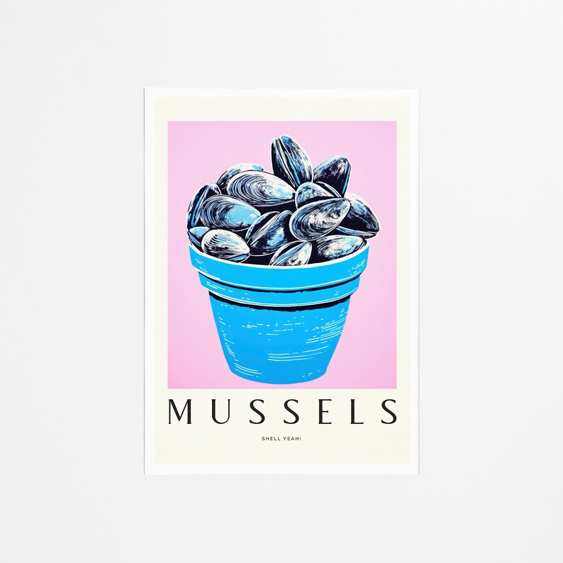 Mussels Retro Art Print, Shell Yeah Humorous Vintage Poster, Sea Life ...