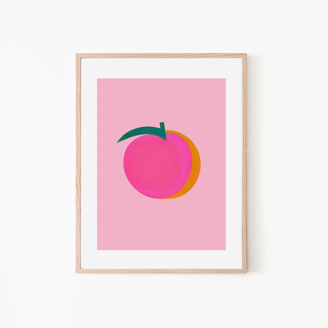 Pink Peach Minimalism 60s Fruit Poster Retro Poster Mid-century Art ...