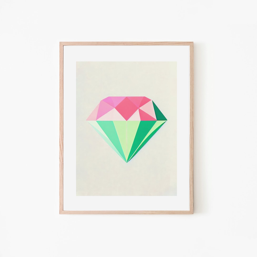 Geometric Diamond Retro Poster Bold Shapes Pink Green Vintage Trendy ...