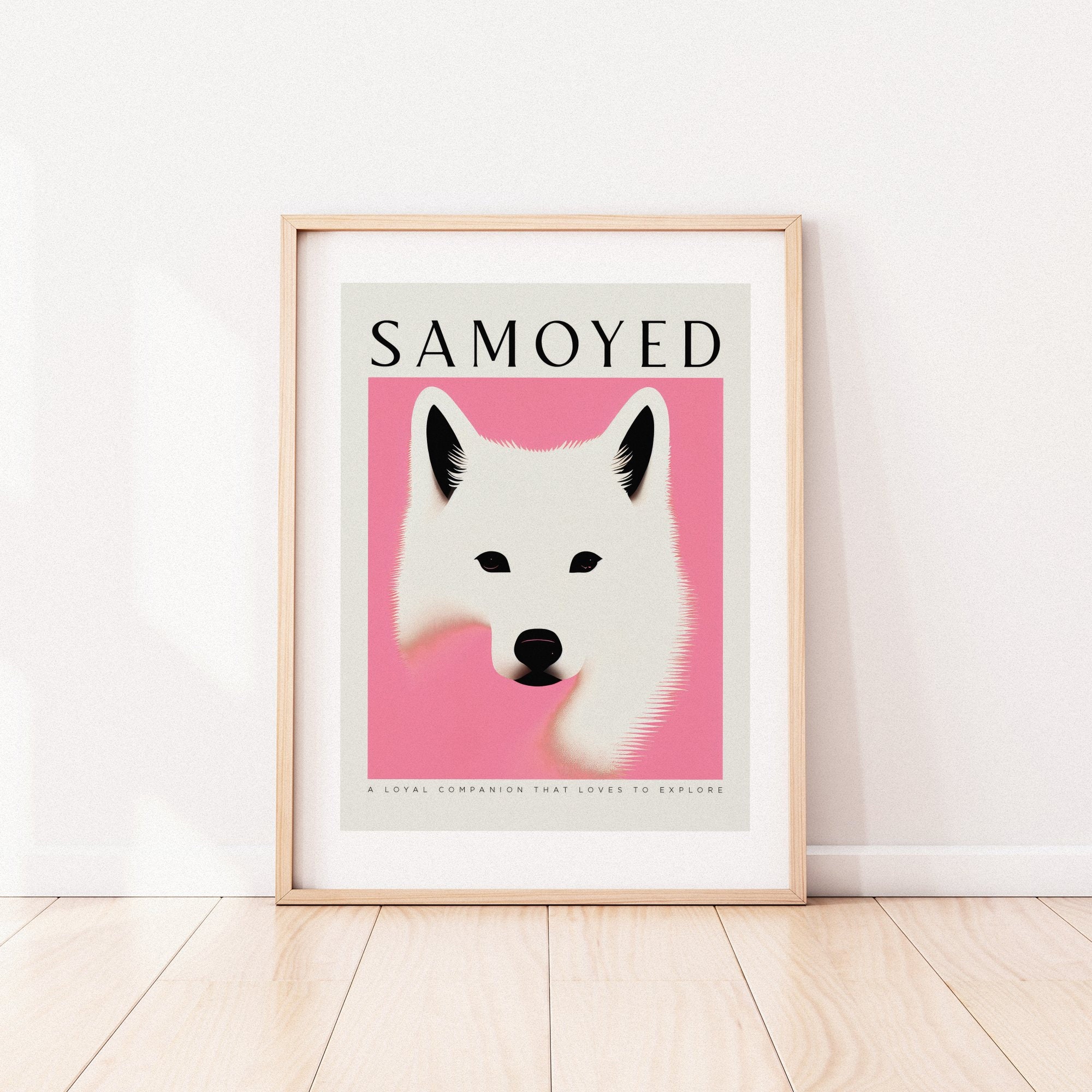 Pink Samoyed Retro Dog Poster Pet Art Vintage Trendy Art Print Dog Poster Vintage Dog Art Print ...