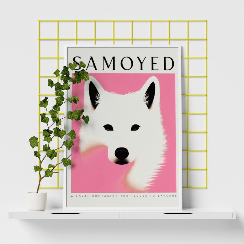 Pink Samoyed Retro Dog Poster Pet Art Vintage Trendy Art Print Dog Poster Vintage Dog Art Print ...