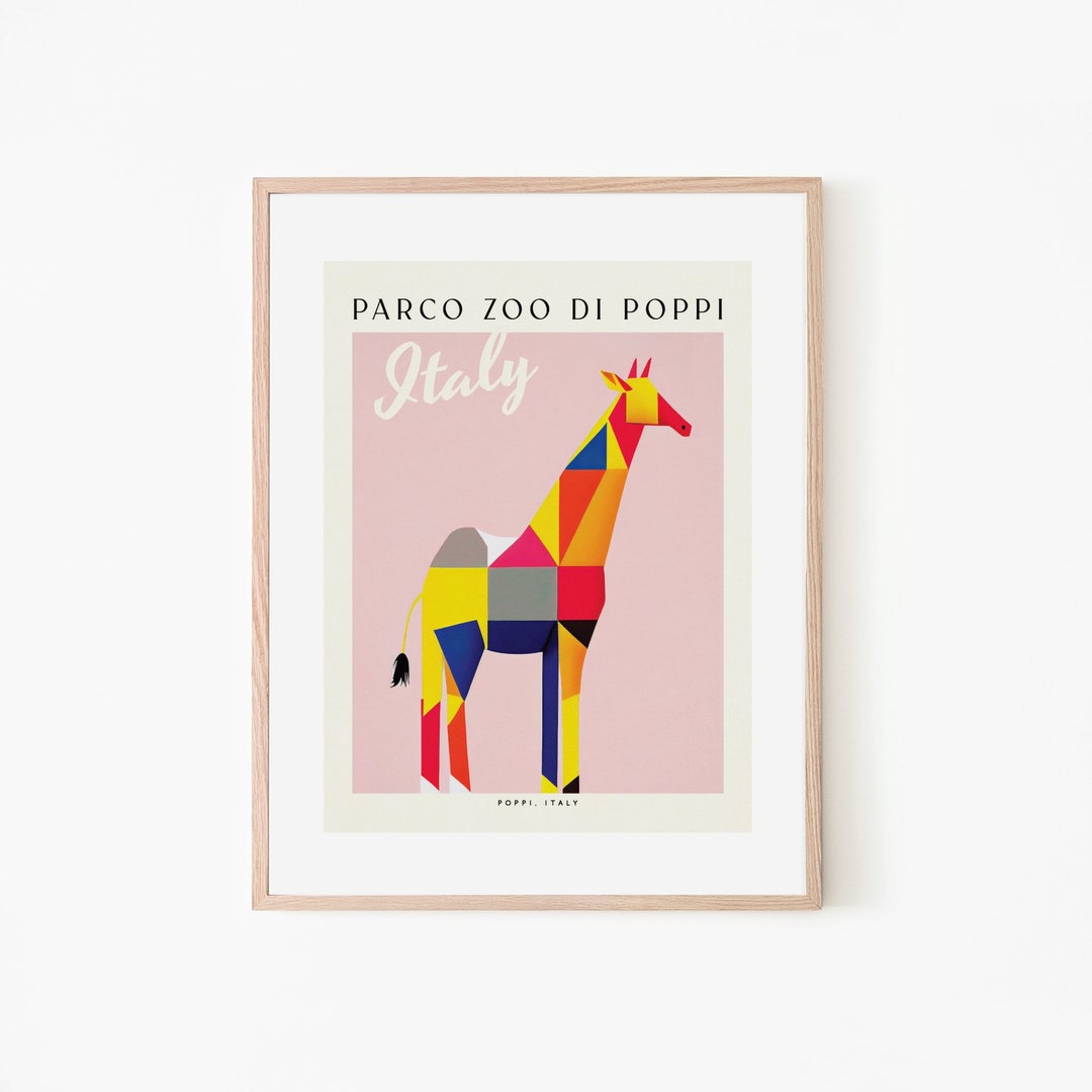Poppi Zoo Retro Poster Giraffe Bold Colors Italy Travel Poster African ...