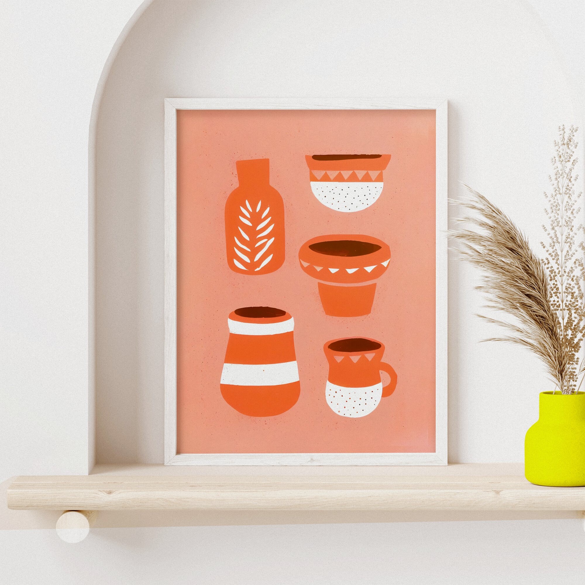 Terracotta Pots Retro Poster Pastel Printable Wall Art Terracotta Pots ...