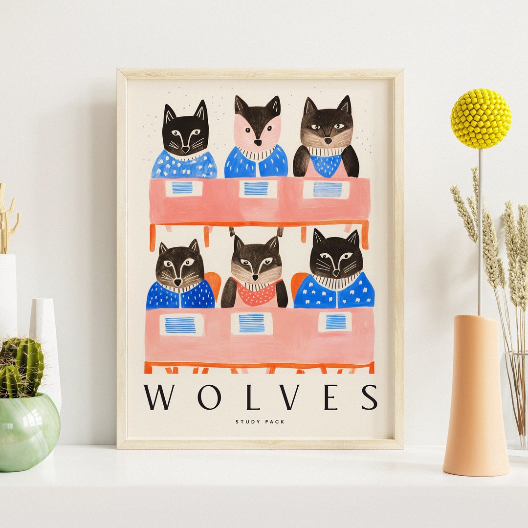 Study Pack Wolves Poster, Educational Wildlife Art, Classroom, Vintage ...