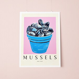 Mussels Retro Art Print, Shell Yeah Humorous Vintage Poster, Sea Life ...