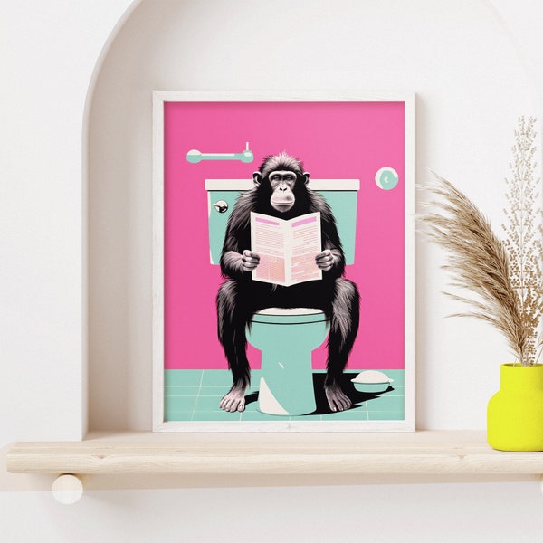 Monkey on Toilet Poster - Etsy