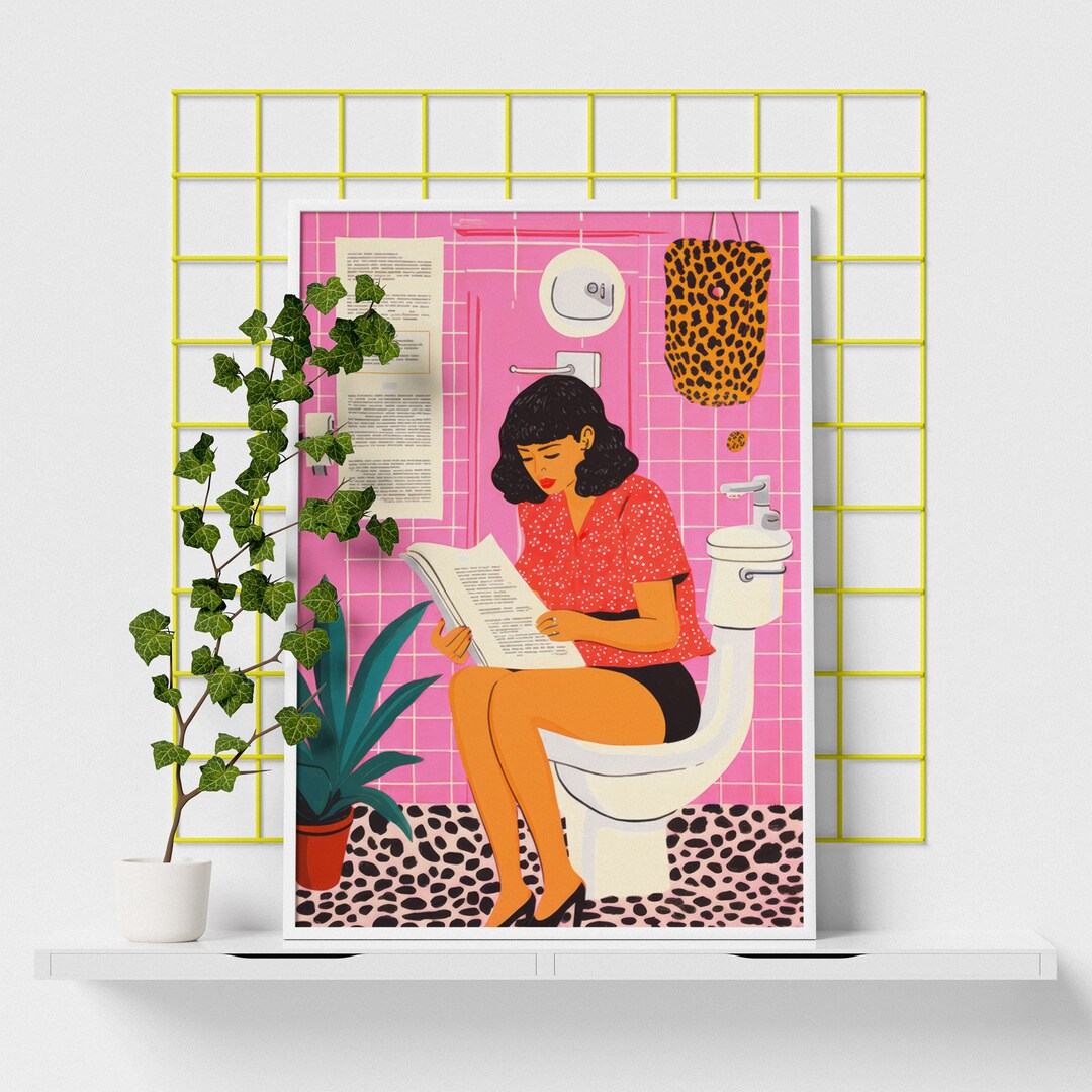 Jungle Girls Toilet Poster Funny Woman Reading Newspaper Art - Etsy