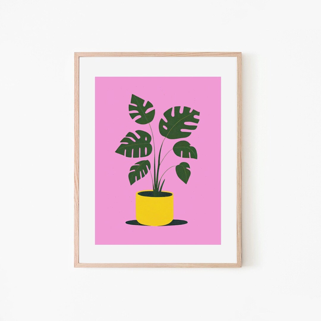 The Big Pink Monstera Retro Poster Vintage Poster Boho Nursery Wall Art ...