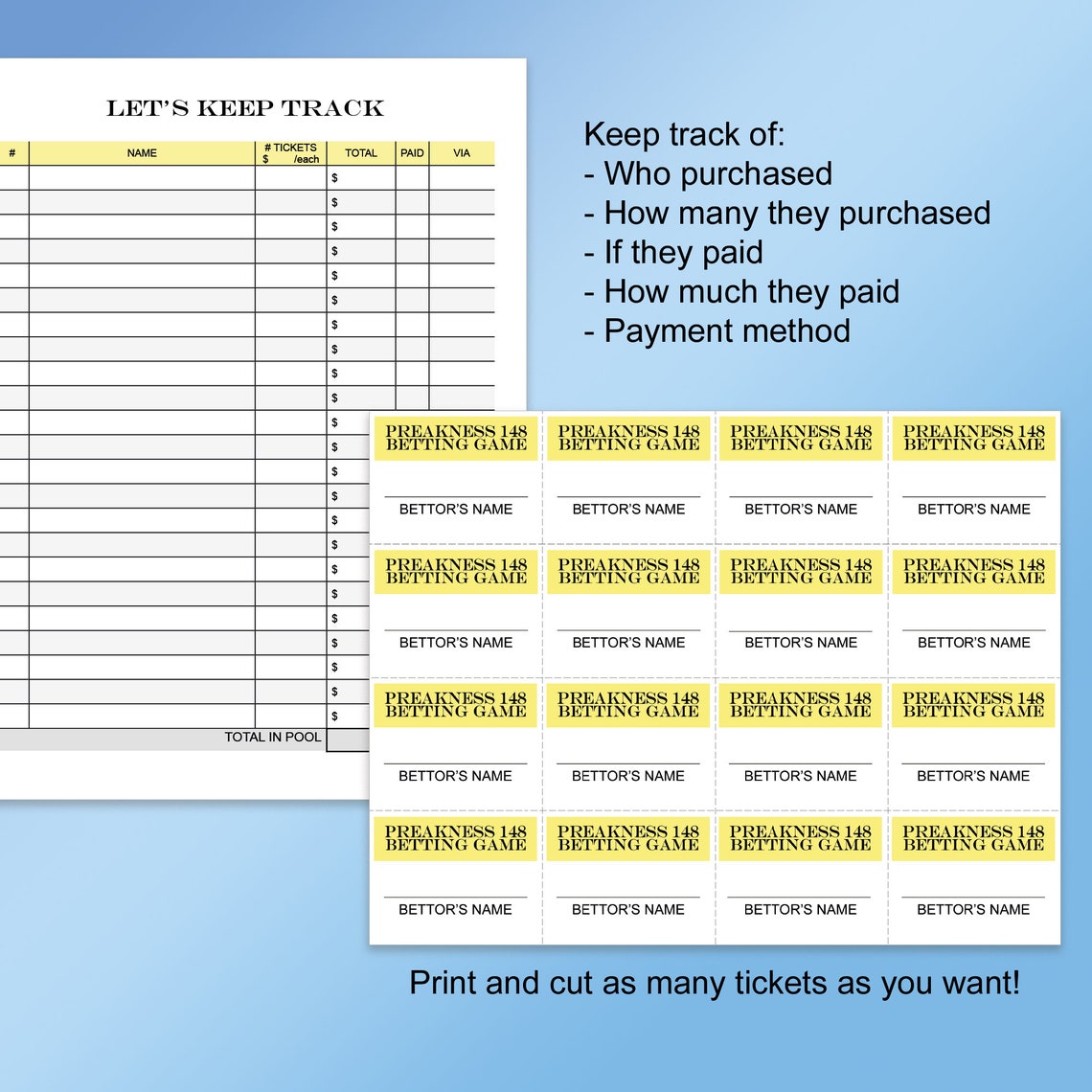 Printable Preakness Betting Game for Preakness Party Derby Horse Racing ...