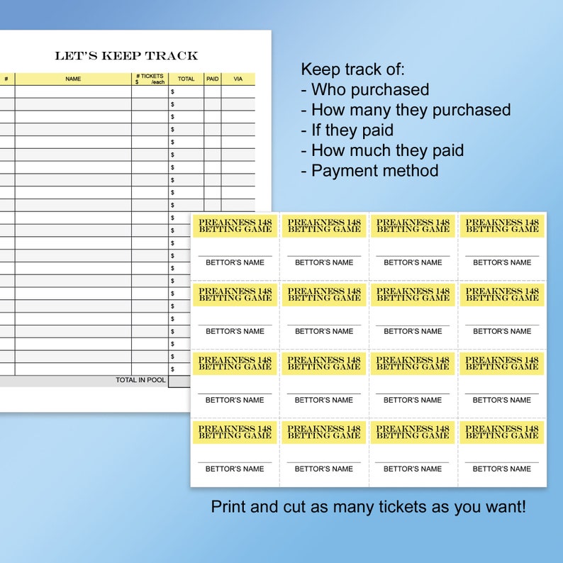 Printable Preakness Betting Game for Preakness Party Derby Horse Racing ...