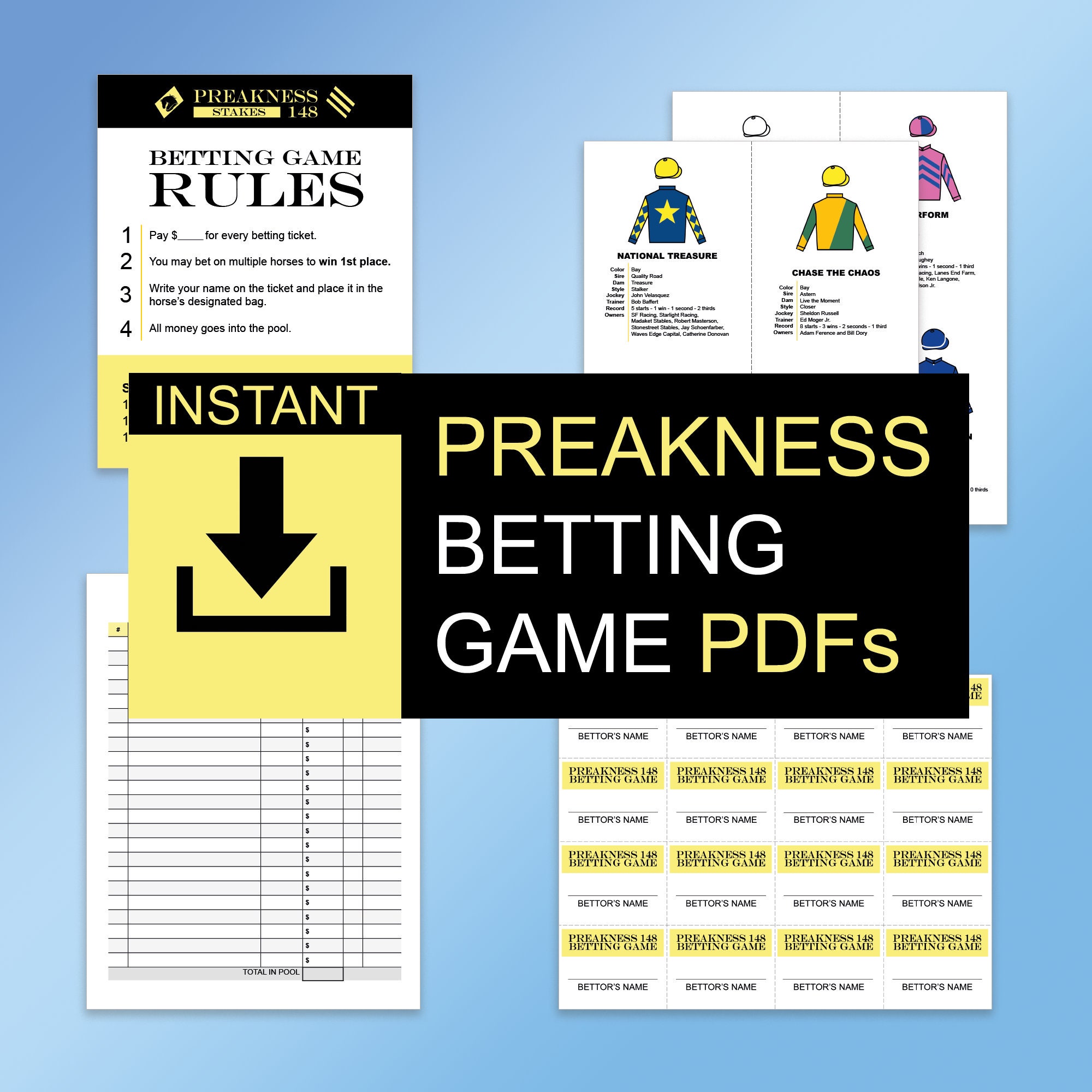 Printable Preakness Betting Game for Preakness Party Derby Horse Racing ...