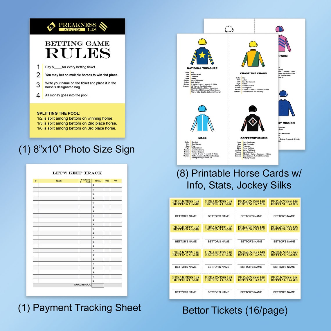 Printable Preakness Betting Game for Preakness Party Derby Horse Racing ...