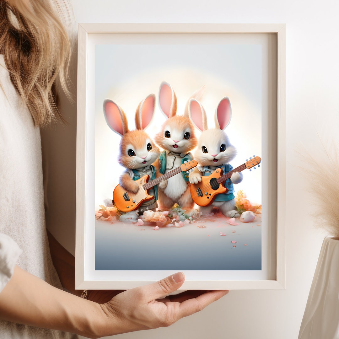 Rock Band Bunny Rabbit Wall Art A Fun and Musical Addition - Etsy