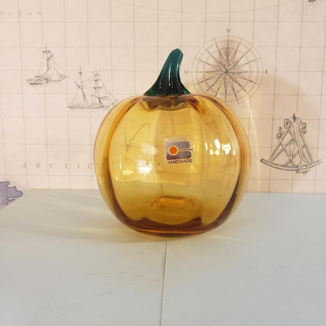 Vintage 1994 Blenko Amber Hand Blown Glass Pumpkin With Original Label ...