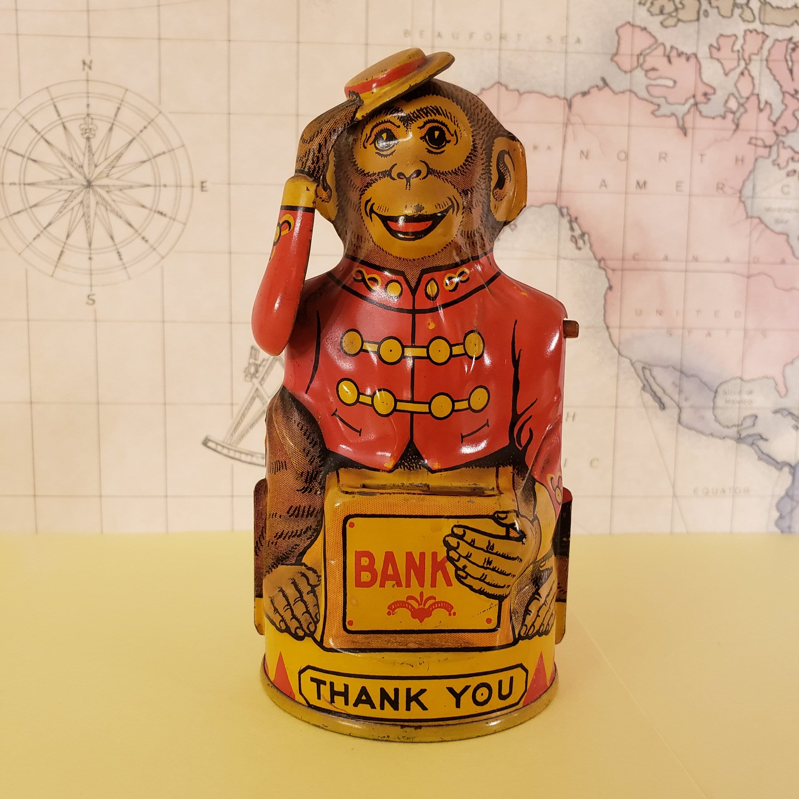 Vintage J Chein 1940's to 1950's Tin Litho Monkey Bank With Tipping Hat - Etsy