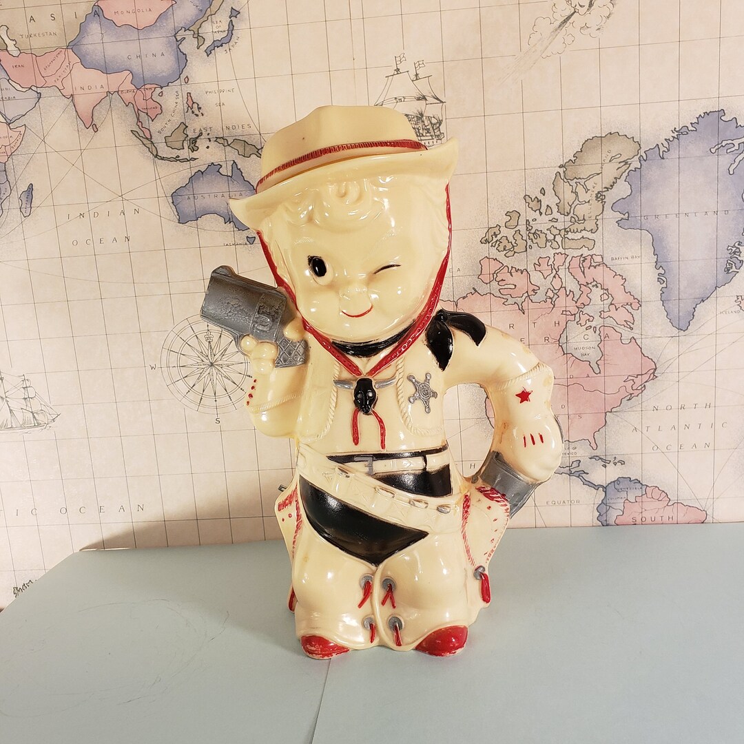 Vintage 1950's Hard Plastic Alladin Cowboy Sheriff Pitcher With Gun for ...