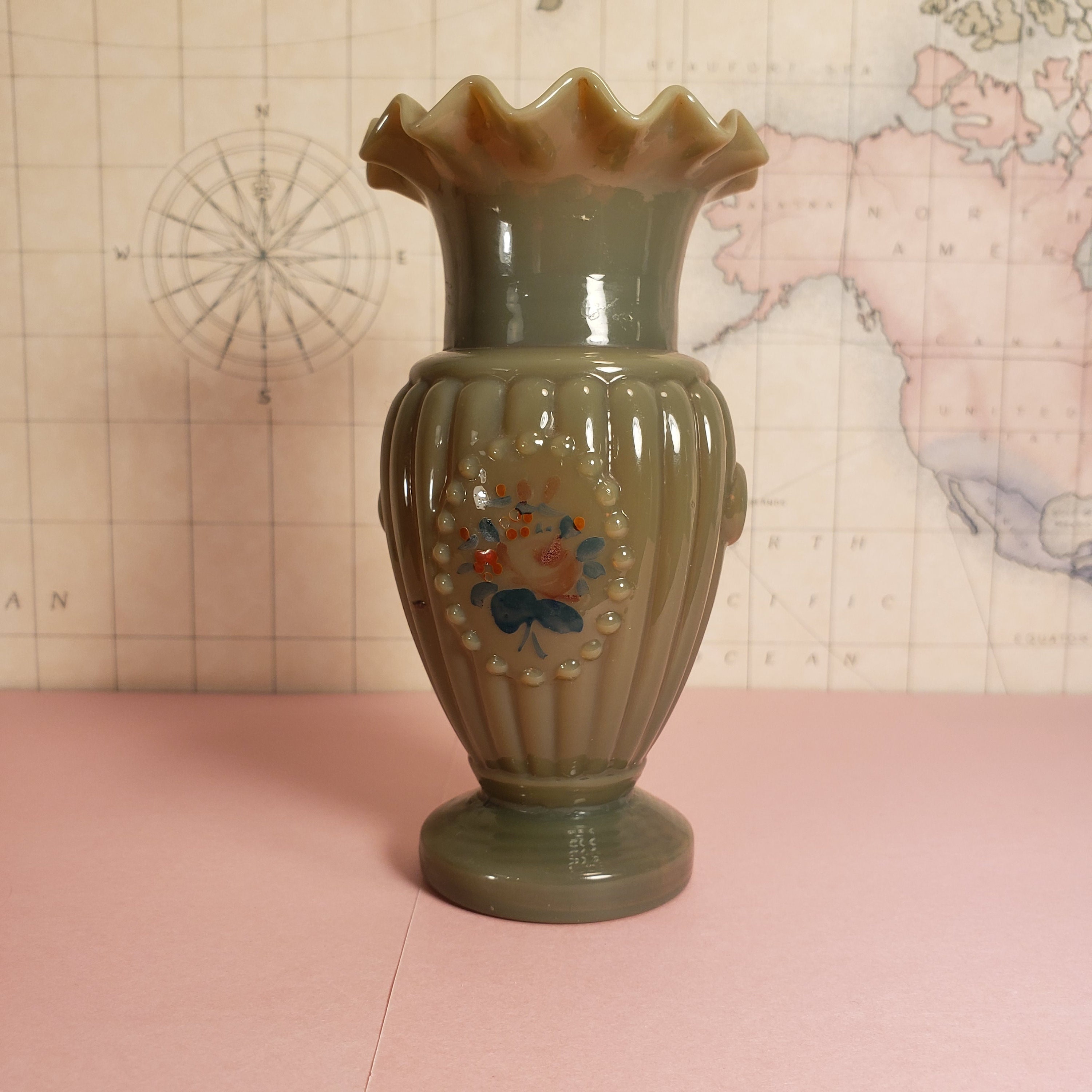Antique Victorian Fluted Hand Blown and Hand Painted Bristol Vase - Etsy