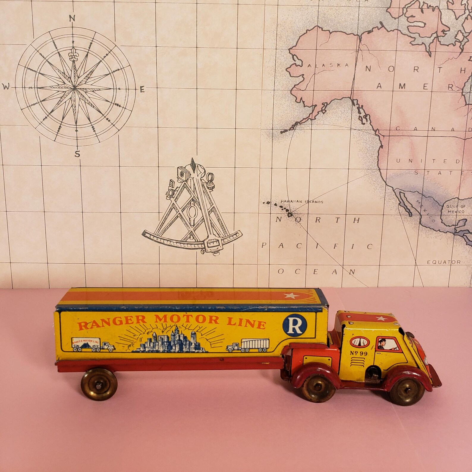 Vintage 1950's Ranger Tin Litho Windup Semi Truck With Sleeper Cab Toy ...