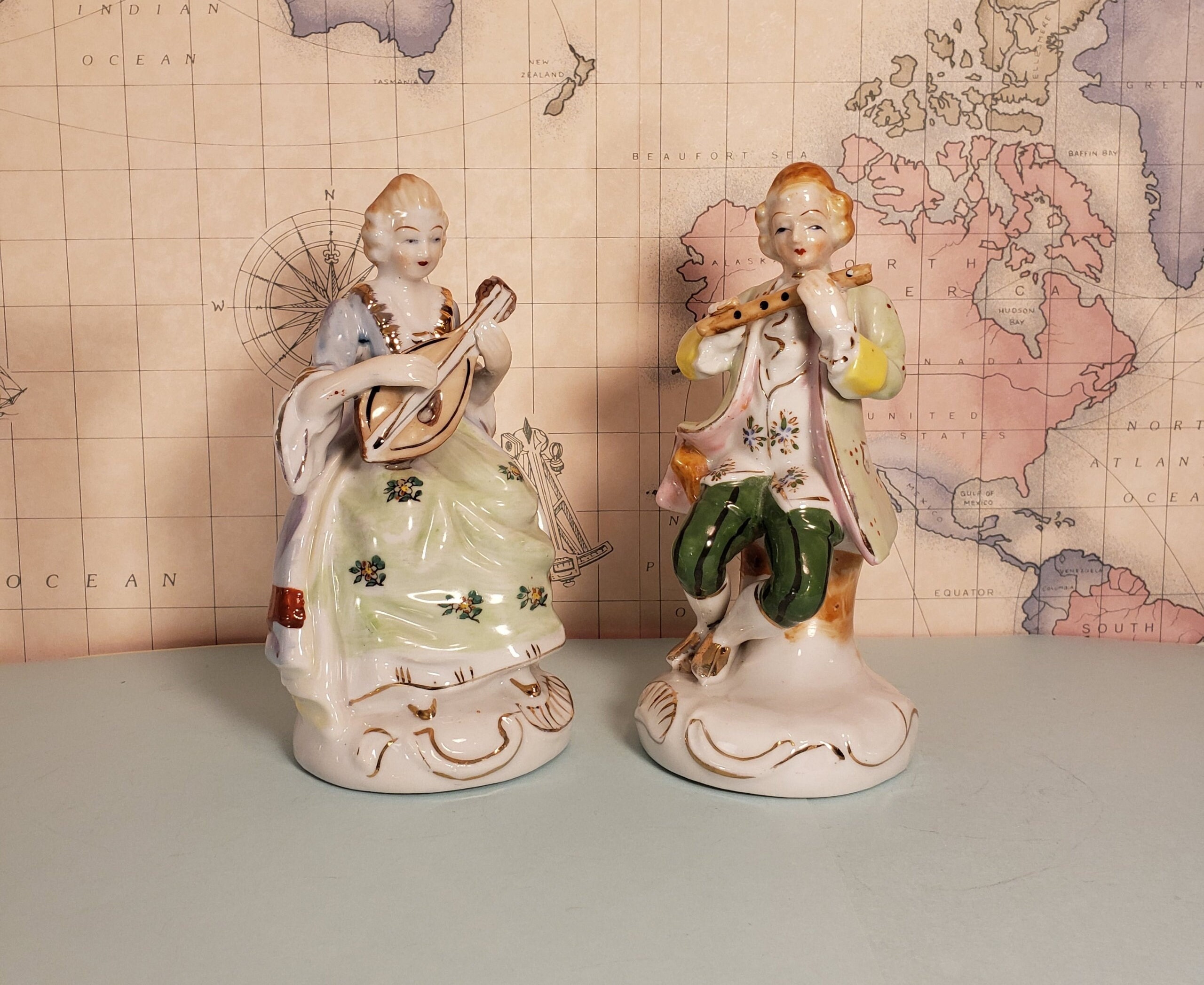 Vintage 1940's Occupied Japan Porcelain Victorian Couple Figurines With ...