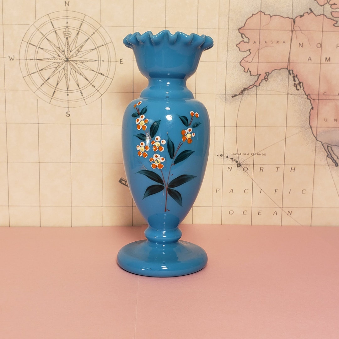 Antique Victorian Fluted Hand Painted Blown Glass Bristol Vase - Etsy