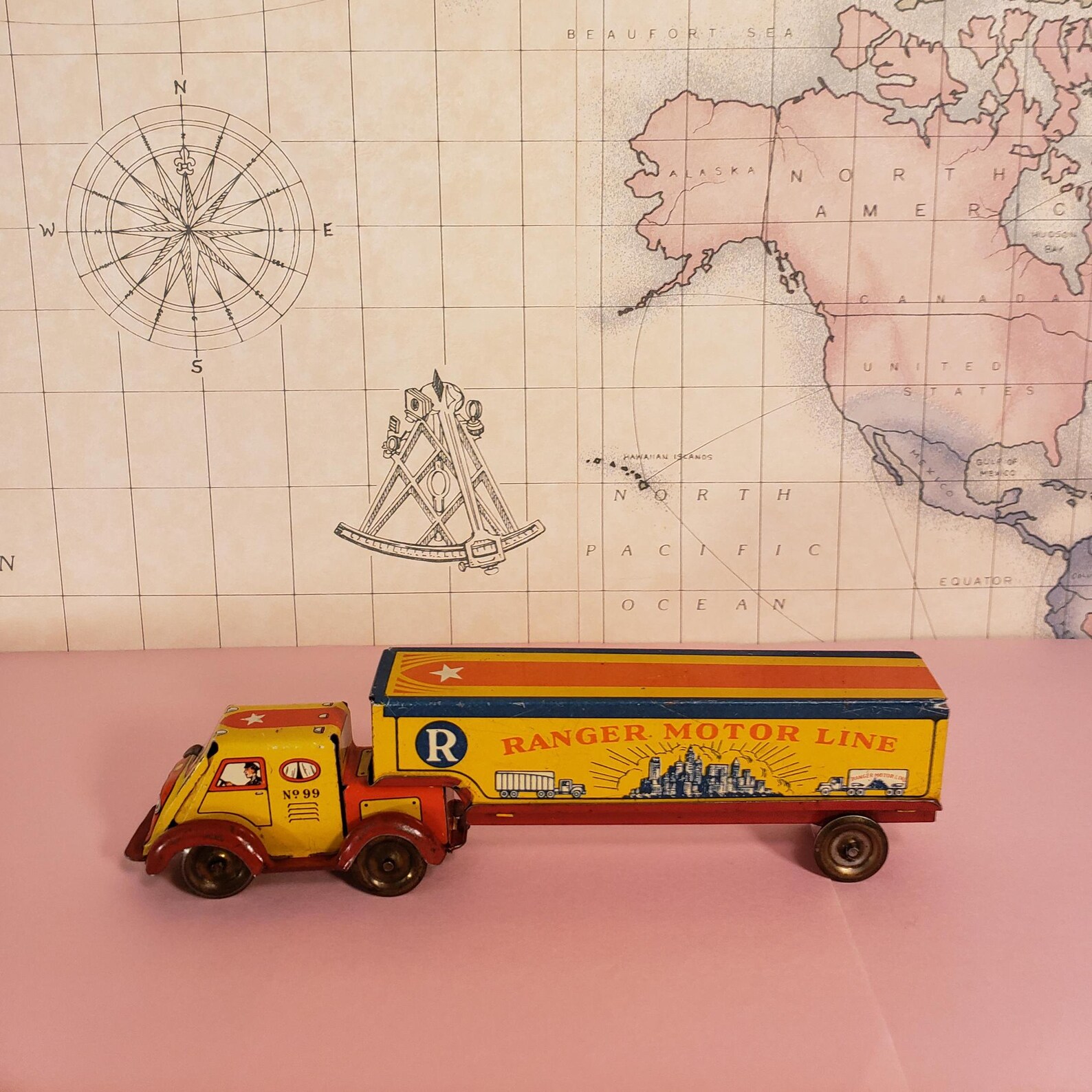 Vintage 1950's Ranger Tin Litho Windup Semi Truck With Sleeper Cab Toy ...