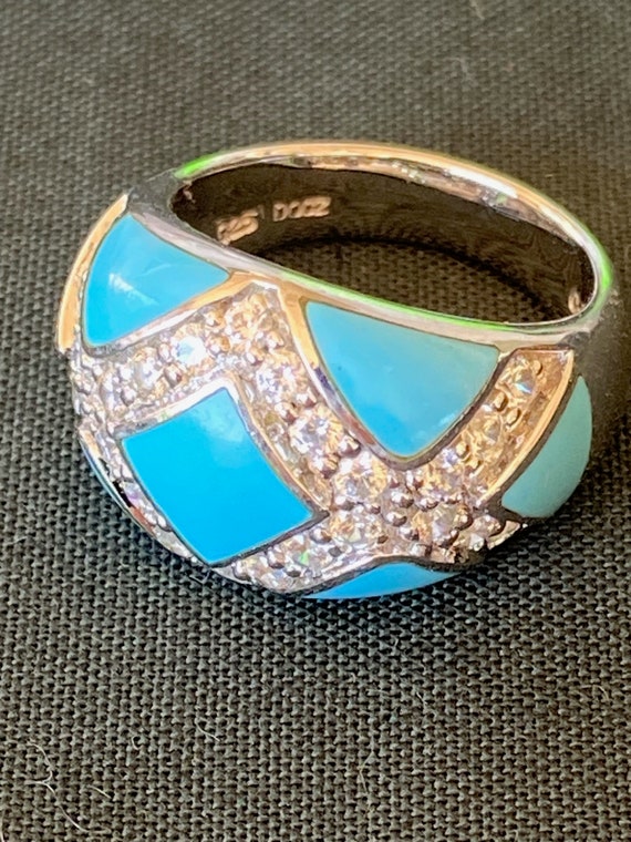 Turquoise Blue Inlay and Cubic Zirconia Sterling Silv… - Gem
