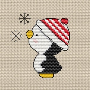 Penguin With Snowflakes Cross Stitch Pattern Christmas Little Penguin ...