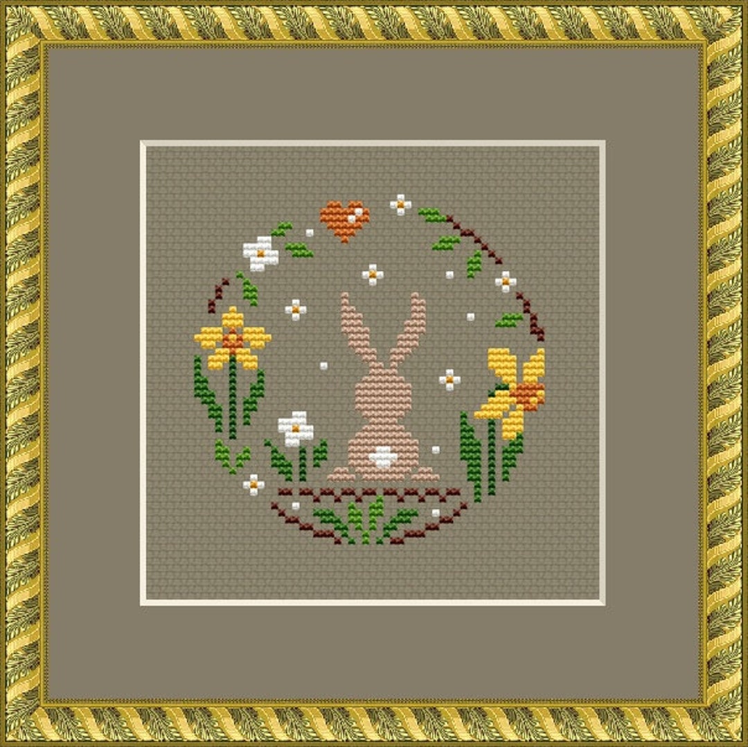 Rabbit in Daffodils Cross Stitch Pattern Floral Spring Wreath Bunny ...