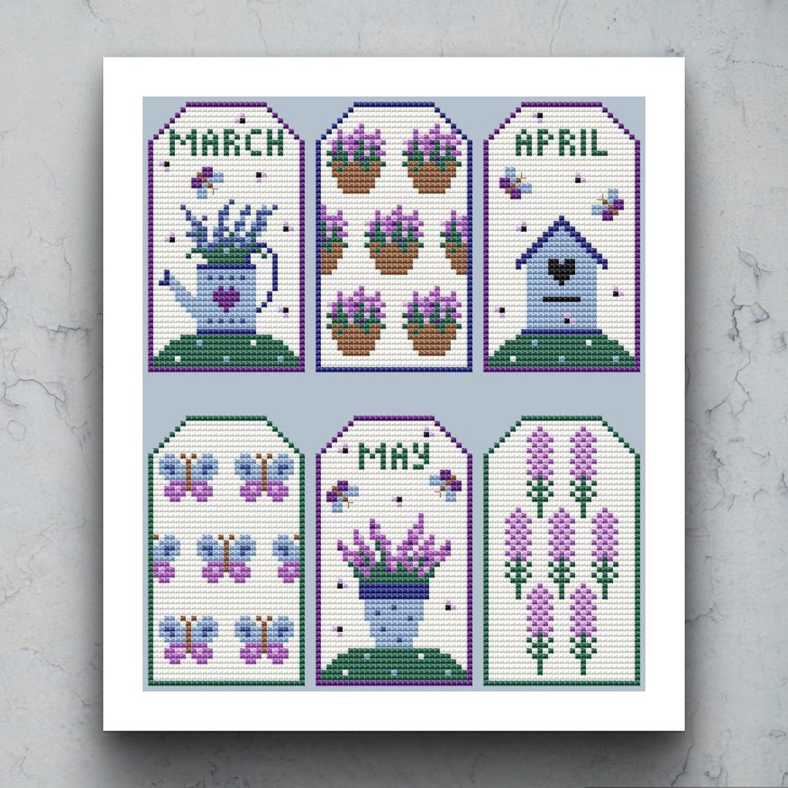 Lavender Tags Cross Stitch Pattern, Spring Floral Embroidery (PDF ...