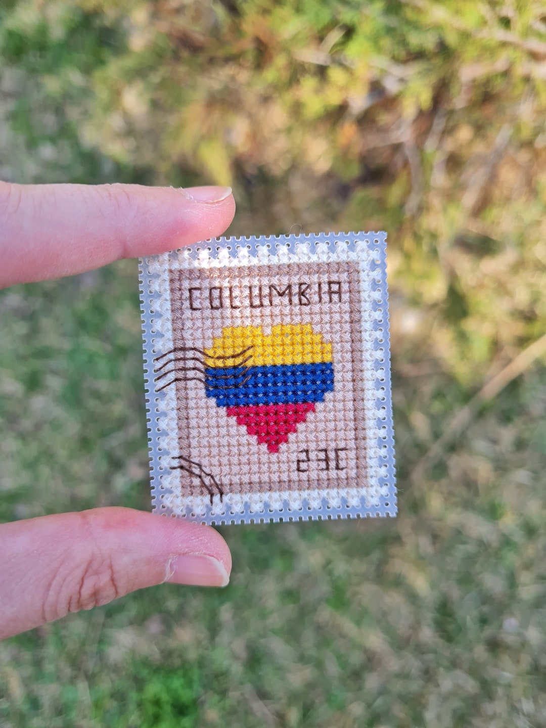 Columbia Flag Stamp Cross Stitch Pattern, Tiny Hand Embroidery (PDF ...