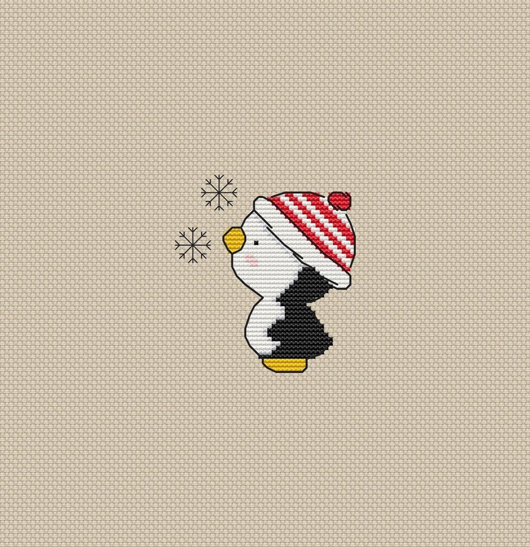 Penguin With Snowflakes Cross Stitch Pattern Christmas Little Penguin ...
