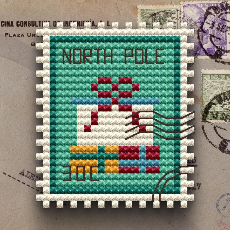 Gifts Postage Stamp Cross Stitch Pattern, Holiday Embroidery (PDF) - Etsy