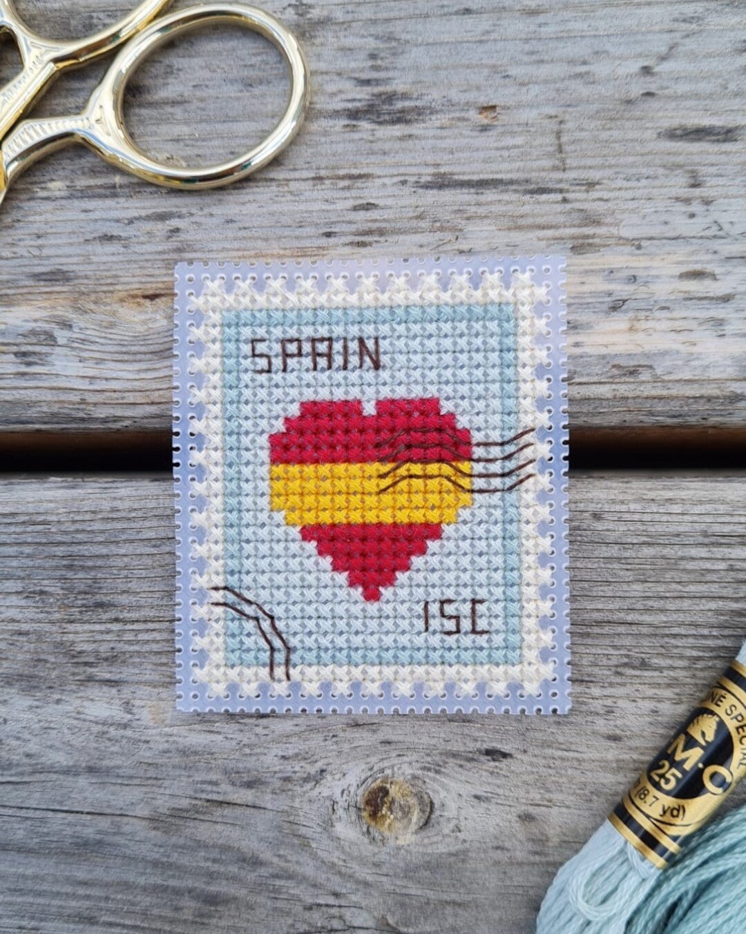 Spain Postage Stamp Cross Stitch Pattern Small Cross Stitch Spain Flag ...