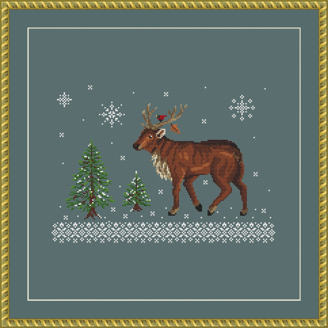 Winter Deer Cross Stitch Pattern, Woodland Nordic Design (PDF) - Etsy