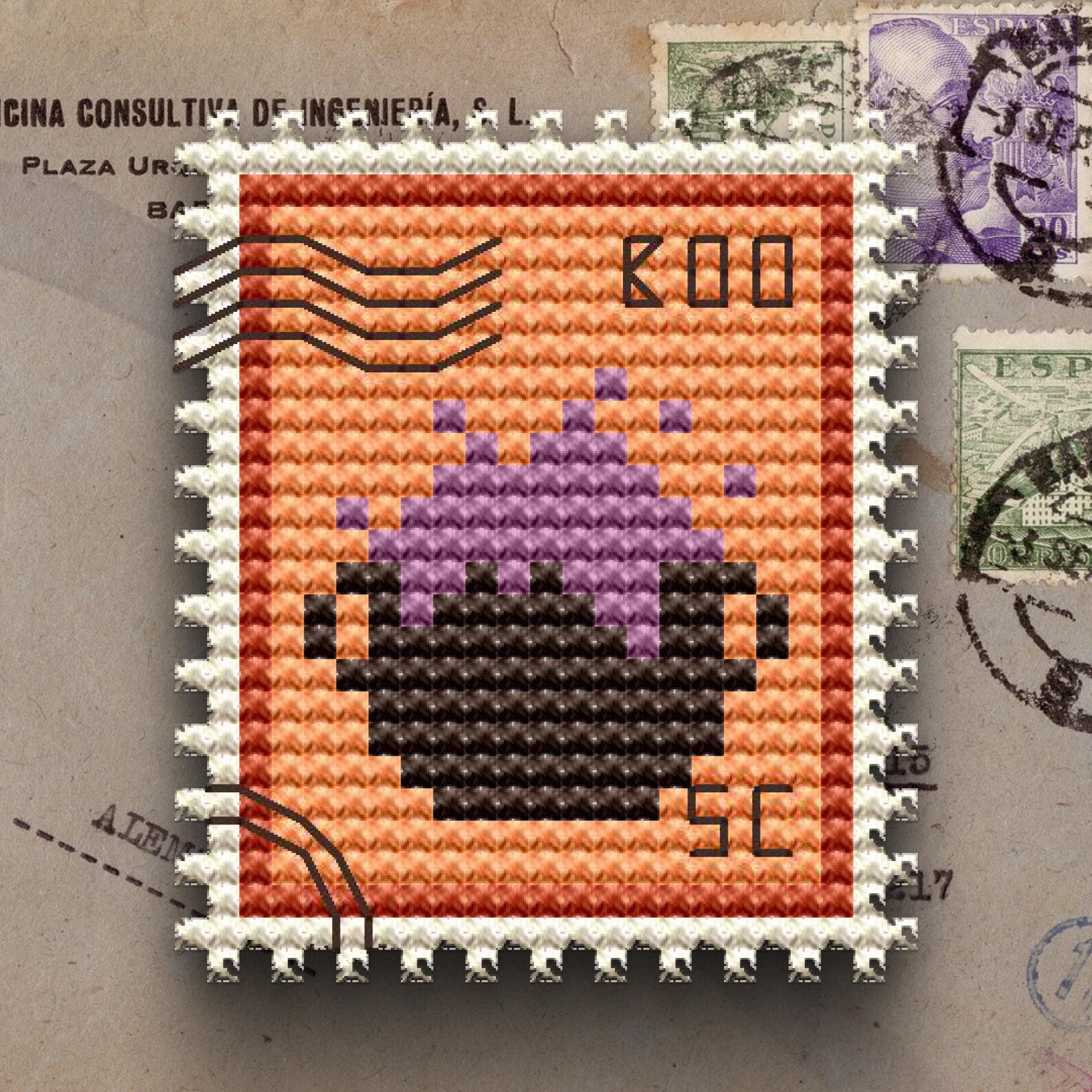 Witch Cauldron Stamp Cross Stitch Pattern, Magic Halloween Embroidery ...
