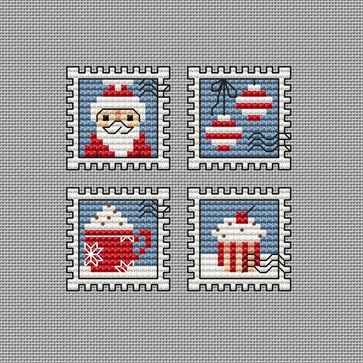 Christmas Postage Stamps Cross Stitch Pattern: Santa, Cocoa (PDF ...