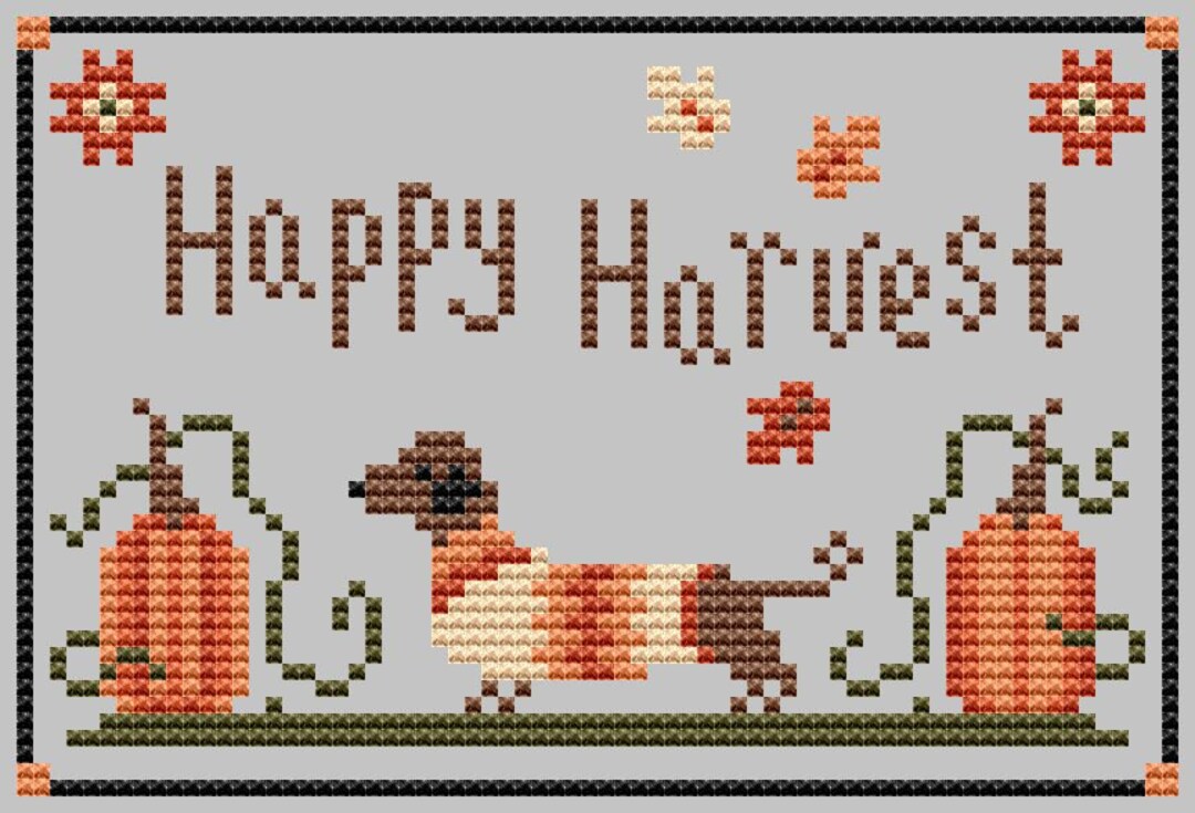 Autumn Dog Cross Stitch Pattern Dachshund Cross Stitch Pumpkin ...