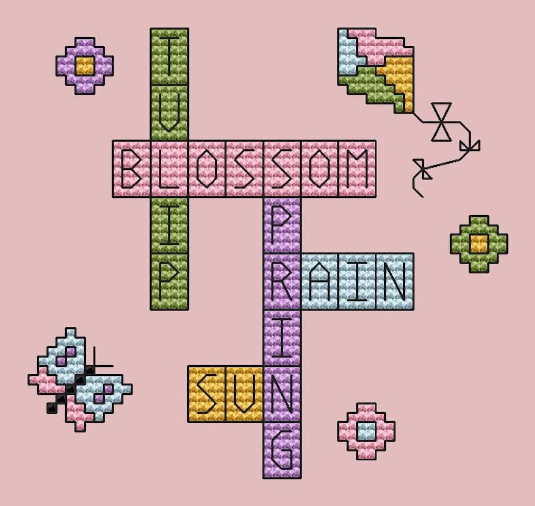 Spring Crossword Cross Stitch Pattern Spring Sampler Butterfly Cross ...