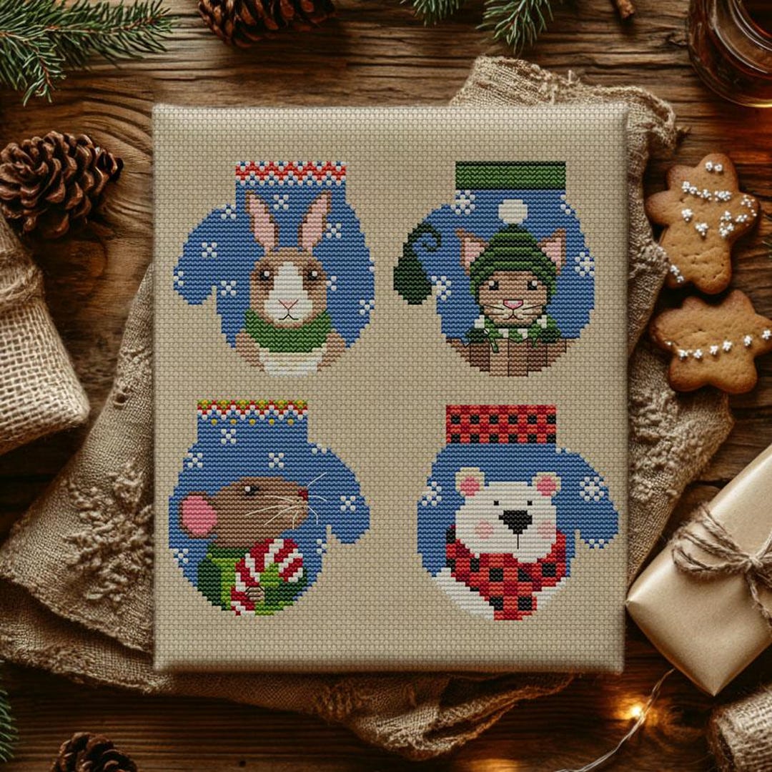 Winter Mittens Animal Cross Stitch Pattern (PDF Download) - Etsy