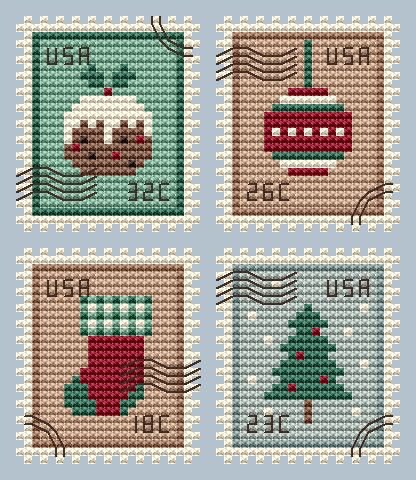 Christmas Postage Stamp Cross Stitch Pattern Christmas Sock Winter Tree ...