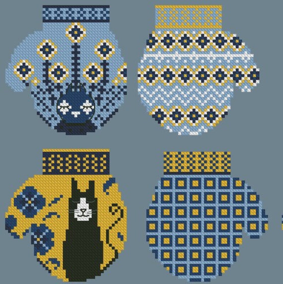 Mittens Cross Stitch Pattern Black Cat Cross Stitch Christmas Ornaments ...