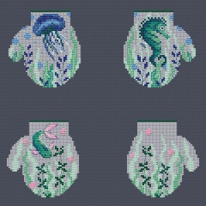 Mittens Undersea World Cross Stitch Pattern Sea Horse Jellyfish Cross Stitch Mittens Cross ...