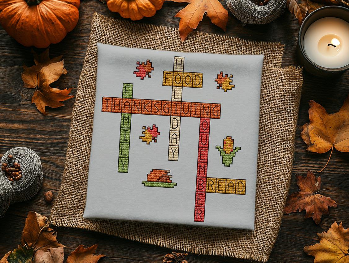Thanksgiving Crossword Cross Stitch Pattern (PDF) - Etsy