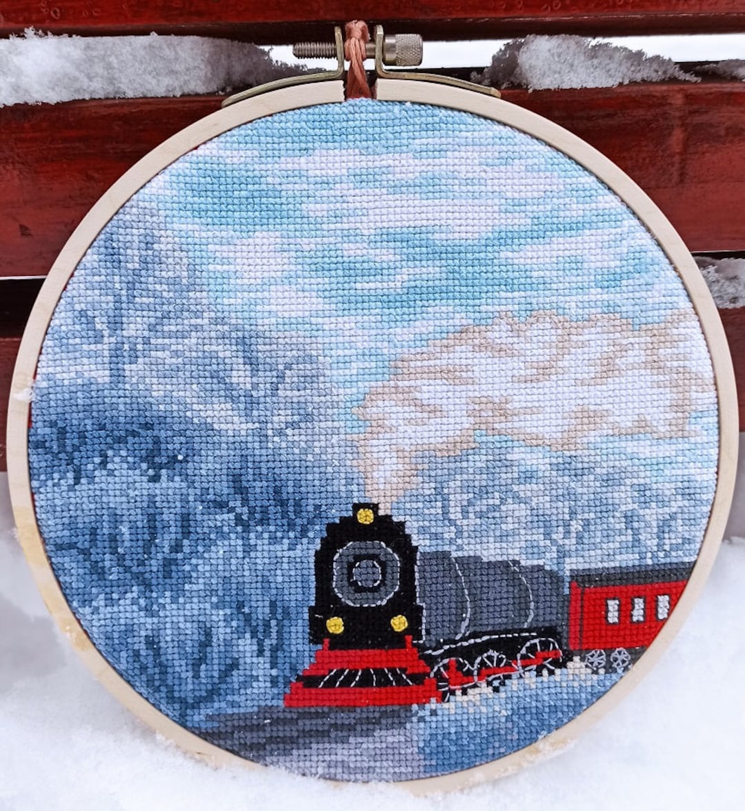 Train Cross Stitch Pattern Winter Landscape Cross Stitch Winter Cross Stitch Locomotive PDF ...