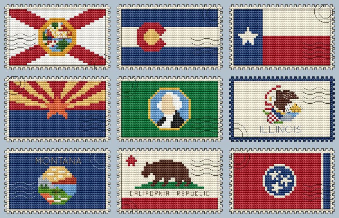 US Postage Stamps Cross Stitch Pattern Flags Cross Stitch USA Cross ...