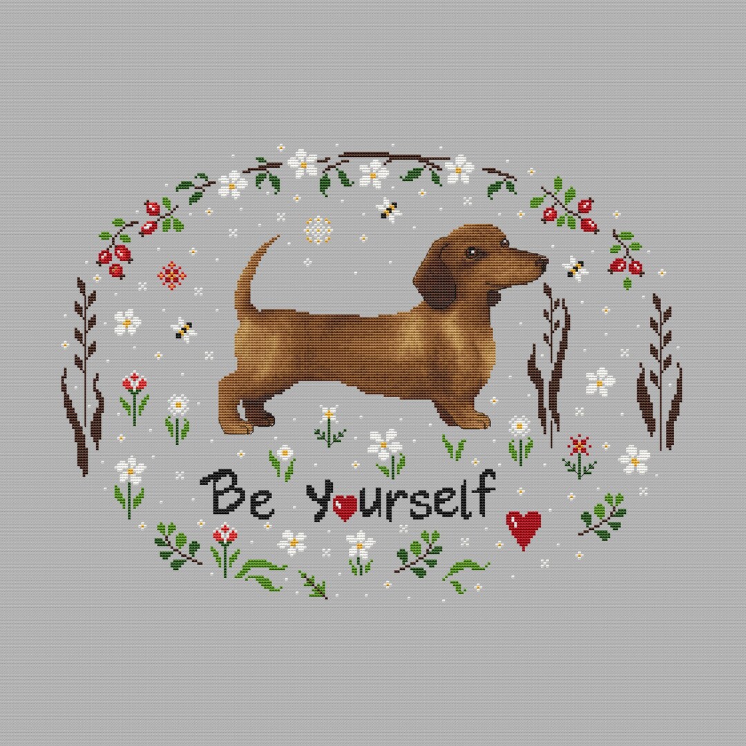Dog Cross Stitch Pattern Floral Pattern Pet Cross Stitch Be Yourself ...