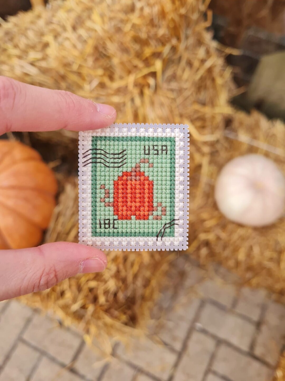 Pumpkin Postage Stamp Cross Stitch Pattern, Fall Thanksgiving (PDF ...
