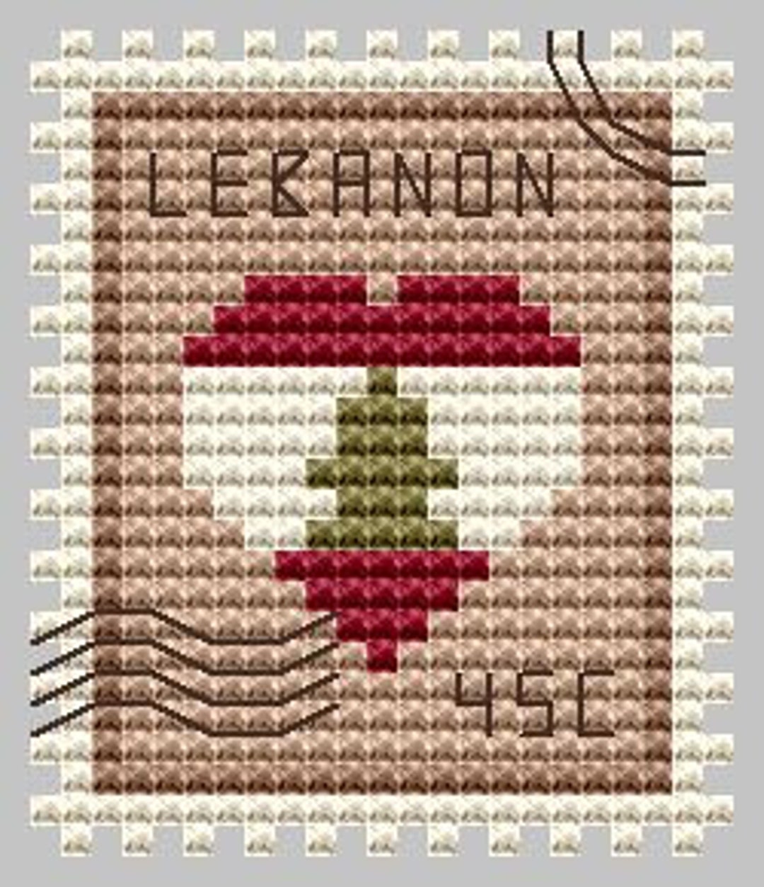 Lebanon Postage Stamp Cross Stitch Pattern Lebanon Flag Cross Stitch ...