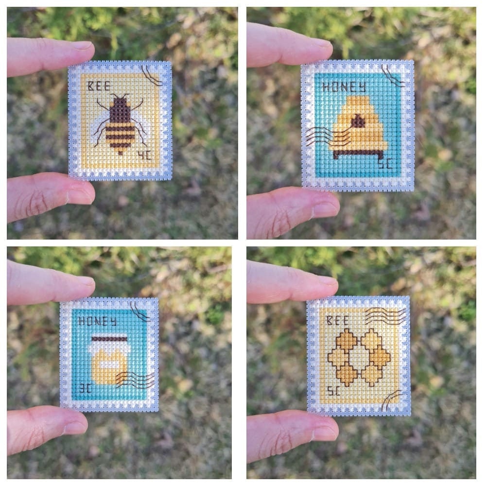 Bee Postage Stamps Cross Stitch Pattern Honey Bee Insect Cross Stitch ...